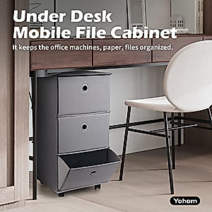 YOHOM Rolling Storage Cart with Fabric Drawers, Under Desk Filing Bin 3 Drawer Home Office Organizer Multi-Functional Storage for Bedroom, Living Room Books Magazines Toys Clothes (Thin, Gray)