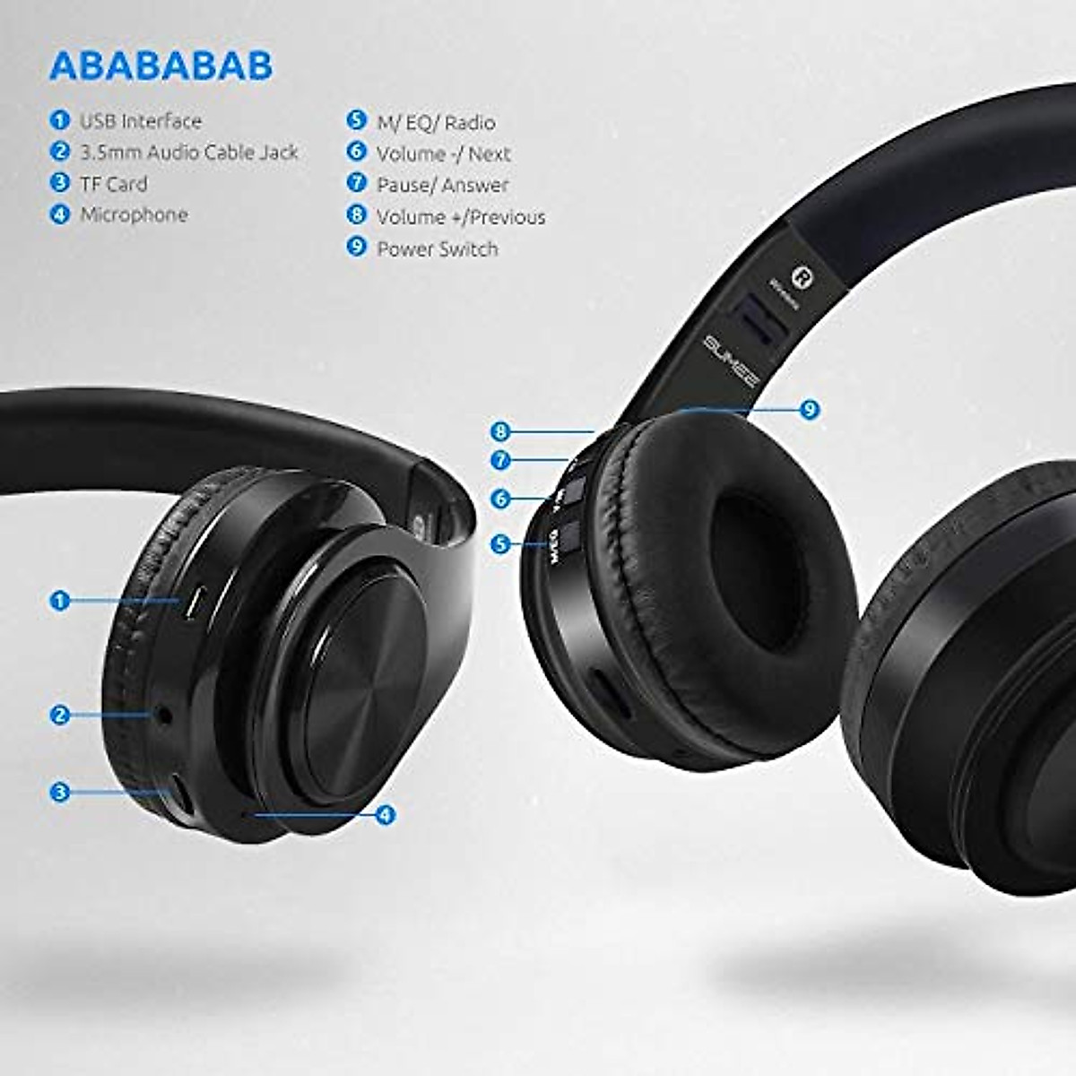 Waterproof Over-Ear Headphones, V5.0 HD Stereo Sound Sports Wireless Over-Ear Headphones with Mic, Passive Noise Cancelling Headsets, 9 Hours Battery for Gym Running Workout Men, Women