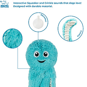 Best Pet Supplies OctoMutant Crinkle Plush Dog Toys for Interactive Play, Puppy and Senior Indoor Play, Colorful Octopus Toy Shape, Soft Head Stuffing, Cute and Cuddly