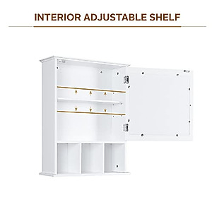 PHI VILLA Indoor Bathroom Medicine Cabinet with Mirror Wall Mounted Storage Cabinet Organizer with Mirrored Doors and Adjustable Shelf, White