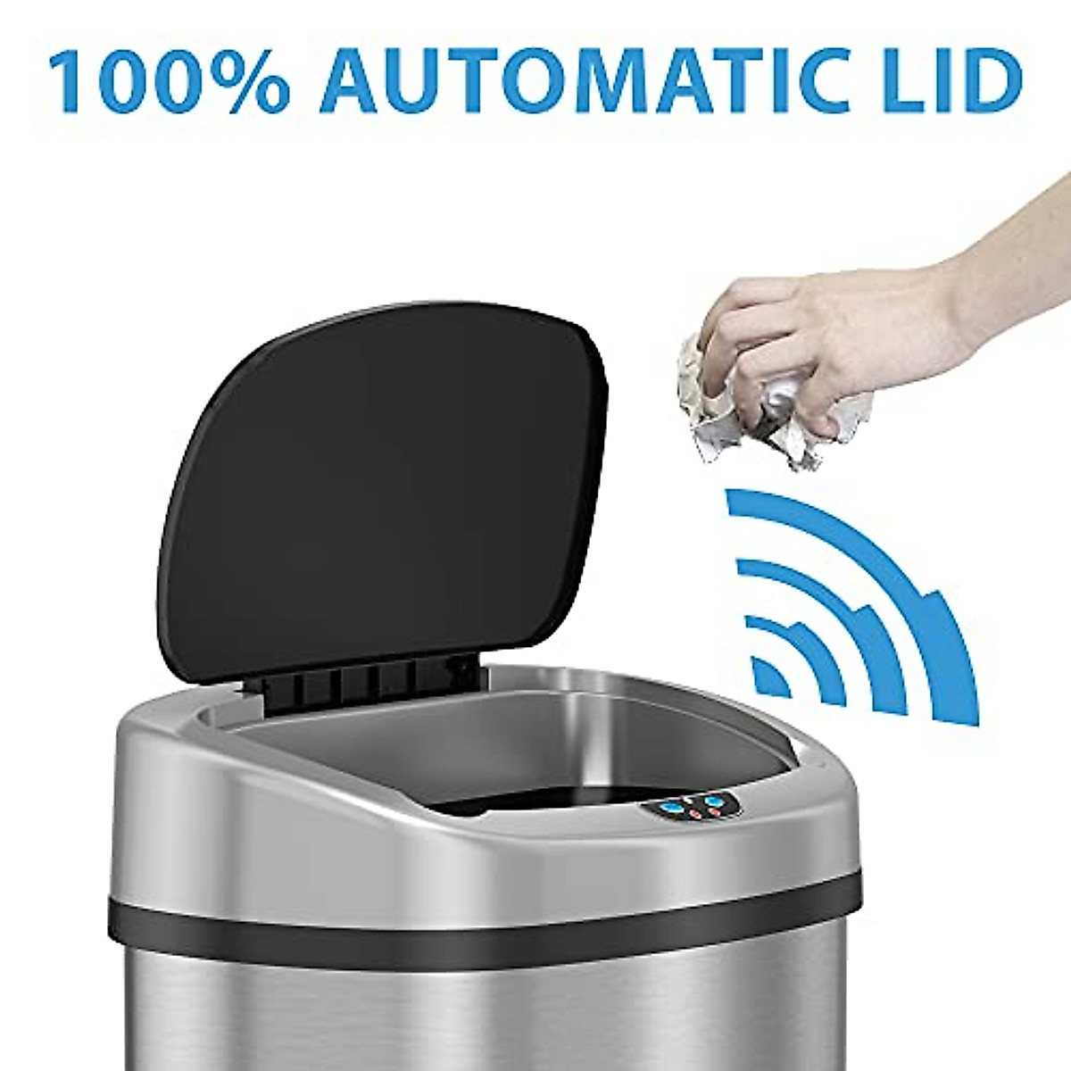 iTouchless 13 Gallon Oval Sensor Touchless Trash Can with Odor Control System & AC Power Adapter for Automatic Sensor Trash Cans, Official and Manufacturer Certified, UL Listed, Energy Saving