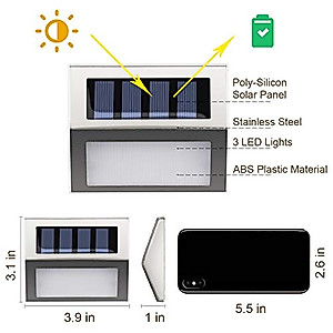 GIGALUMI 6 Pack Solar Deck Lights,3 LED Solar Stair Lights Outdoor LED Step Lighting Stainless Steel Waterproof Led Solar Lights for Step,Stairs,Pathway,Walkway,Garden-(Cold White)