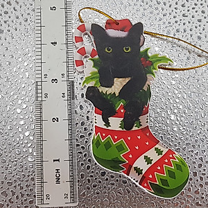 Black Cat Funny Acrylic Ornament - Hilarious Sock Design - Dark Humor Christmas Tree Decoration - 2024 Kitten Christmas Ornament