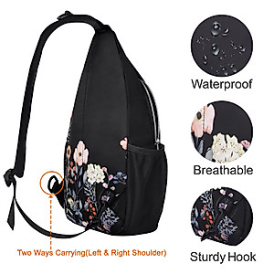MOSISO Sling Backpack, Multipurpose Travel Hiking Daypack Garden Flowers Rope Crossbody Shoulder Bag, Black