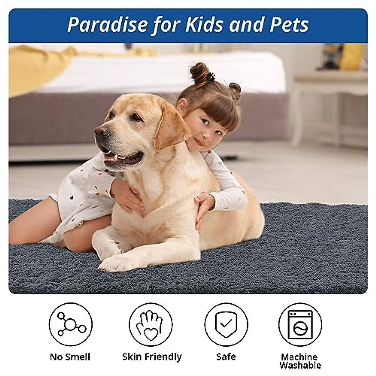 BALAPET Modern Plush Area Rug 8x10, Ultra Soft Large Faux Fur Area Rug for Bedroom Living Room, Non-Skid Indoor Carpet for Kids Playroom Home Decor, Solid Grey