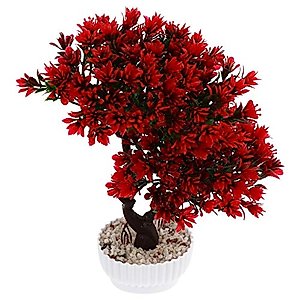 Happyyami Artificial Bonsai Tree, 1 Pcs Red, Plastic, 220g
