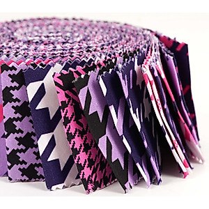 Soimoi 40Pcs Houndstooth Print Cotton Precut Fabrics for Quilting Craft Strips 2.5x42inches Jelly Roll - Purple & Pink