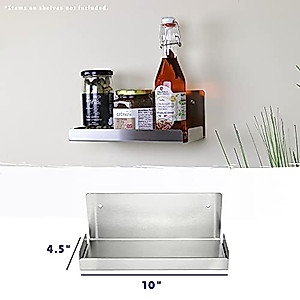 Deco Gables Designs 4 Modern Brushed Stainless Steel Spice Racks Floating Wall Shelf Hanging Durable Polished Solid Metal for Home Kitchen Dining Room with Mounting Hardware 10 Inches Wide Set of 4