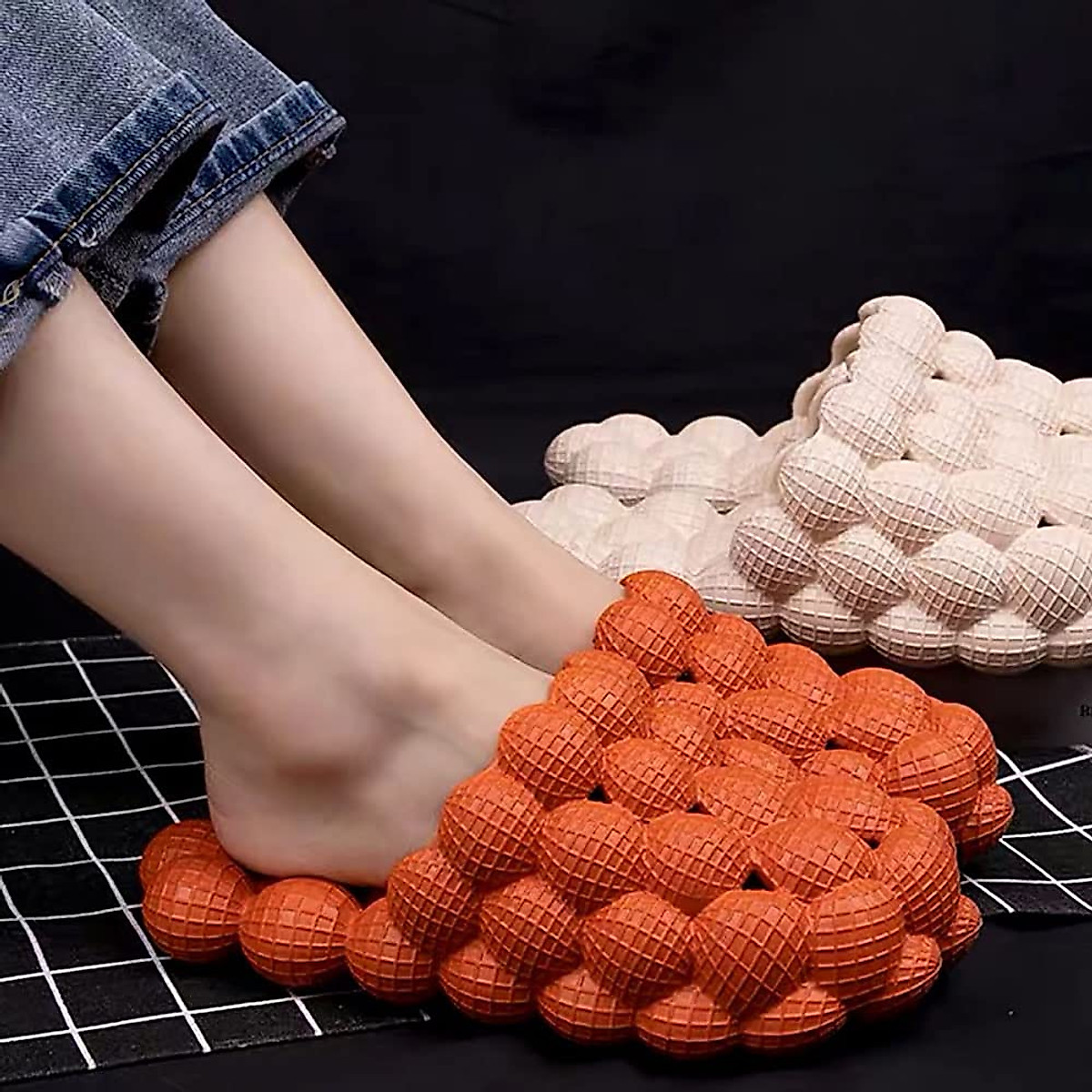 Tkieio Lychee Slippers Unisex Lychee Sandals Stress Relief Massage Sandals Bathroom Beach Slippers Soft EVA Slides (Women6-7.5/Men4.5-5.5, Orange, numeric_6)