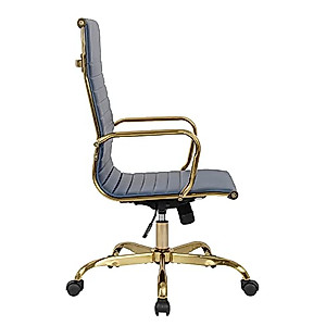 LeisureMod Harris Modern Adjustable Swivel Leather High-Back Task Office Chair with Gold Frame, Navy Blue