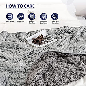 Kivik Weighted Blanket 15 lbs for Adult,Minky Fleece Weighted Throw Full Size,Fuzzy Sherpa Heavy Blanket for Couch,Silver Grey 60x80 Inches