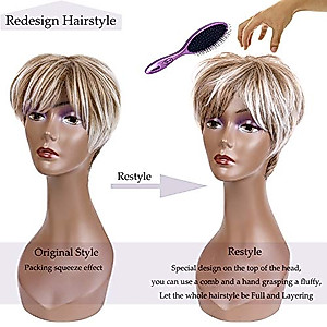 QUEENTAS Pixie Layered Short Blonde Wigs for White Women Black Women Synthetic Hair (Blonde Mixed Brown)