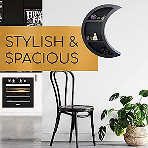 Crescent Moon Shelf Gothic Decor - Large, Sturdy and Reversible Wall Crystal Display Shelf and Gothic Home Moon Decor for Essential Oils, Wiccan Decor and Crystal Shelf Display Black Moon Wall Decor