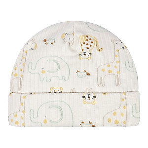 Gerber Baby Newborn Hospital Pointelle Outfit Shirt, Footed Pant and Cap, Animals White, Newborn