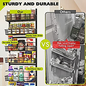 Mefirt Over The Door Pantry Organizer, Wall Mount Spice Rack, 6 Adjustable Baskets and Dual-use (Multi-use) Heavy-Duty Metal Hanging Seasoning Rack-Kitchen Organization,Bathroom,Closet, Cabinet,Cans
