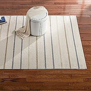 Lillian Lillian August Crescent Aris Modern Striped Area Rug, Beige/Grey/Blue, 5'2"x7'2"