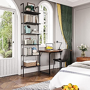 ODK 6-Tier Ladder Shelf, 87 Inches Wall Mounted Ladder Bookshelf with Metal Frame, Open Industrial Shelves for Home Office, Bedroom and Living Room, Black