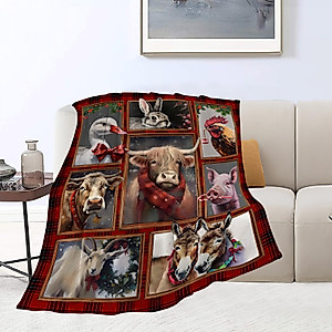 Christmas Blanket Highland Cow Farm Animal Throw Blanket Ultra Soft Cozy Fleece Goat Chicken Goose Duck Pig Donkey Gift Fuzzy Plush Bedding Blankets for Kids Adult Girls Boys Women Men 50"x40"