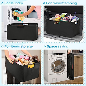Large Collapsible Laundry Basket with Lumbar Support Foam Handles, 64L Foldable Laundry Hamper, Portable Storage Bin for Family, Travel, College Dorm, Car Trunk, Easy Storage and Carring, Black