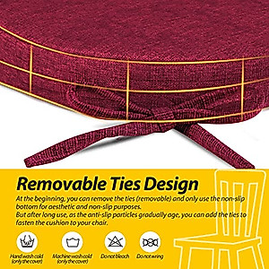 AAAAAcessories Square Chair Cushions with Ties and Removable Cover, 2" Thick Kitchen Chair Pads, Indoor Dining Room Chair Cushions, 16" x 16", 6 Pack, Wine Red