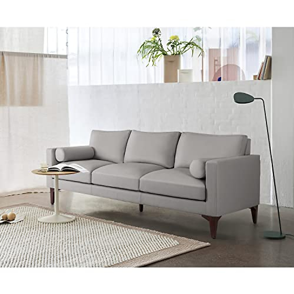 YESHOMY Rivet Mid-Century Upholstered Modern Sofa Couch, Loveseat with Sturdy Wooden Feet, No Assembly Required, 77" W, Gray Breathable Leather
