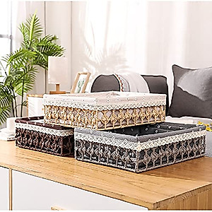 UXZDX Storage Box Desktop Straw Woven Rattan Woven Debris Storage Box Living Room Storage Basket (Color : Khaki)