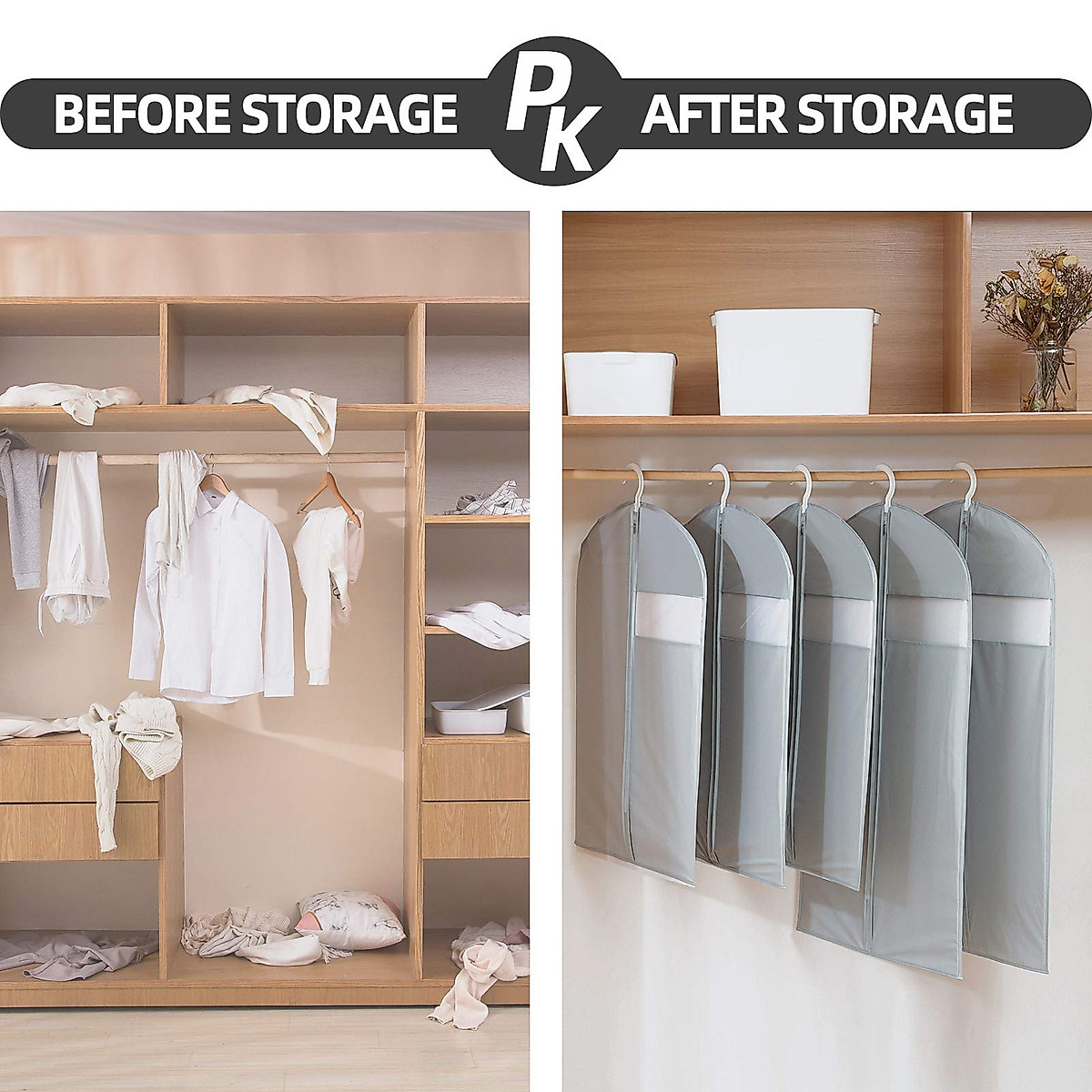 Dress Bags for Gowns Long, 65'' Long Dress Clear Garment Bag(Set of 2, 23.3'' X 65'' )