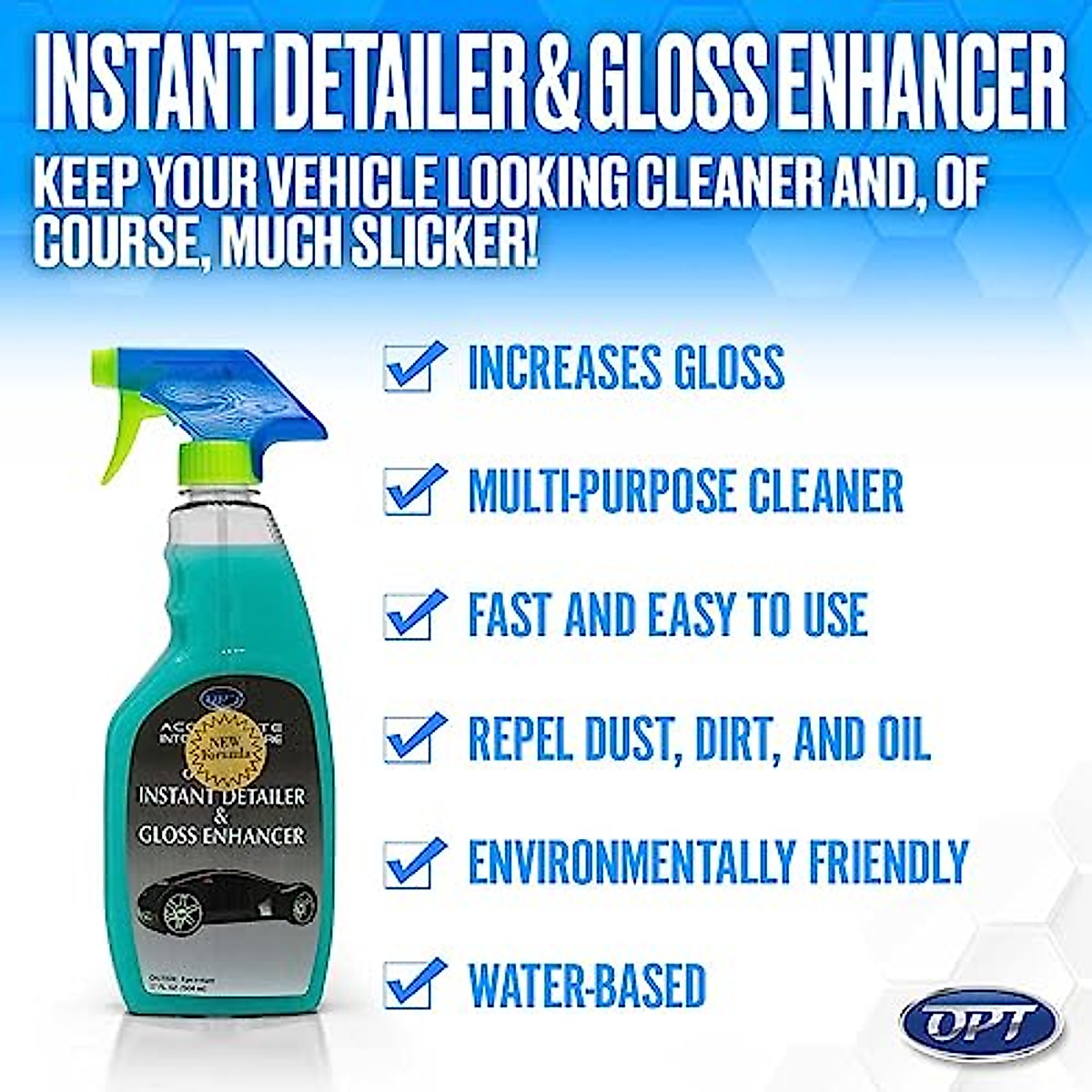 Optimum Instant Detailer and Gloss Enhancer - 17 Oz., Quick Detailer Spray for Superior Car Shine, Detail Spray Safe for Cars, Trucks, Motorcycles, RV's and More