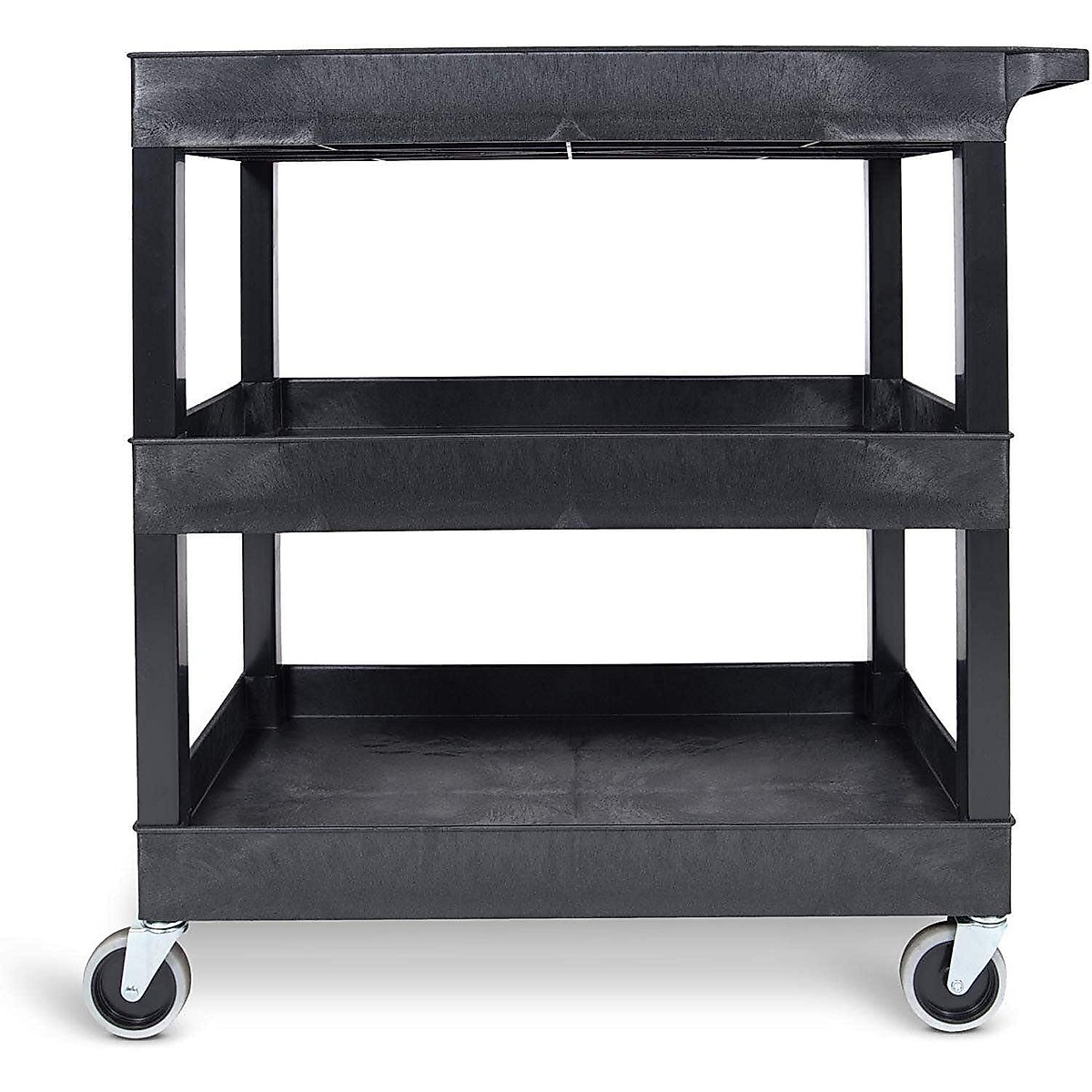 Stand Steady Tubstr 3 Shelf Utility Cart | Heavy Duty Service Cart Supports Up to 400 lbs | Tub Cart with Deep Shelves | Great for Warehouse, Garage, Cleaning, Office & More (32 x 18 / Black)