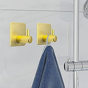 HUFEEOH Adhesive Towel Hooks, Stick on Hooks Adhesive Towel Hanger for Bathroom, Bedroom, Kitchen, Restroom, Hotel and Wall Mounted (16PC, Gold)