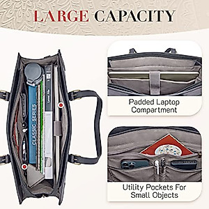 Missnine Laptop Bag for Women 15.6 inch Work Tote Bags PU Leather Professional Computer Briefcase for Office, Business，Black