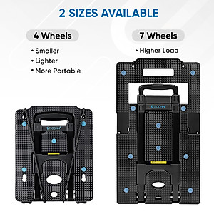 TICONN 330LB Folding Hand Truck Dolly, Portable Heavy Duty Dolly Cart with 7 Tank Wheels, Lightweight Luggage Moving Cart with 2 Brake Wheels for Moving, Shopping, Travel, Office