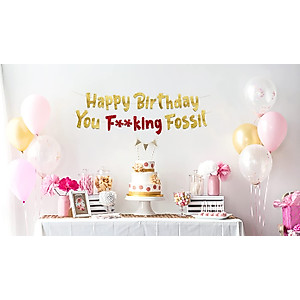 Funny Birthday Gold Glitter Banner – Happy Mens Birthday Party Supplies, Ideas, and Gifts – 21st, 30th. 40th, 50th, 60th, 70th, 80th Adult Birthday Decorations
