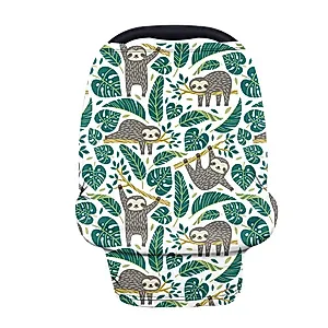 Forchrinse Cute Sloth and Leaves Nursing Cover Breastfeeding Cover,Stretchy Car Seat Cover for Baby,Soft Breathable Infant Car Seat Canopy