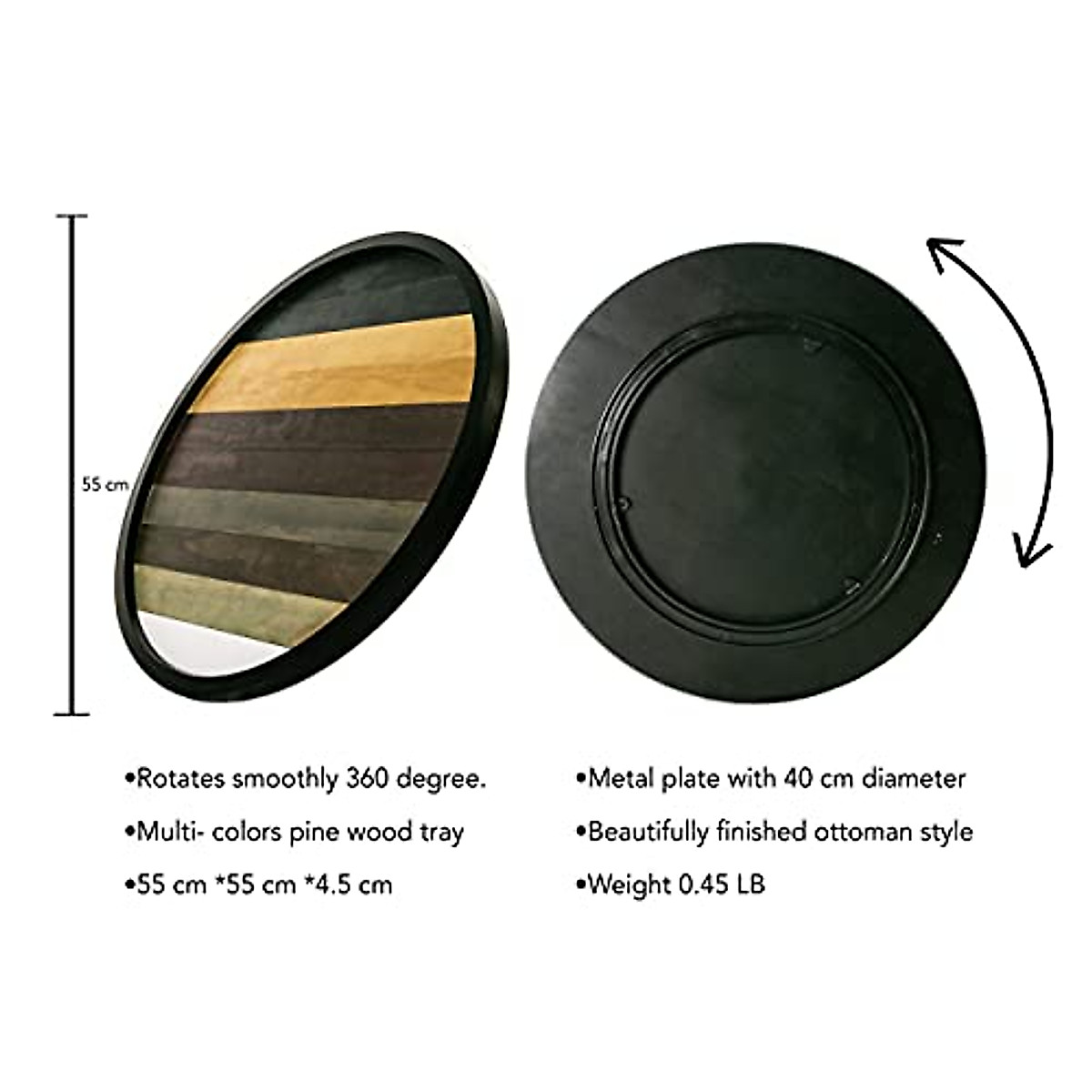 HOME BREEZES Extra Large Wooden Lazy Susan- Round Wood Ottoman Turntable Tray, Serve Tea, Coffee, or Breakfast in Bed, Classic Circle Wooden Tray for Tabletop, Decorative Serving Tray.