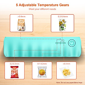 Mini Heat Sealer for Plastic Bag: Portable Handheld Resealer Machine for Mylar Bags Food Storage Snacks Freshness, 5 Adjustable Gears Chip Bag Sealer (Carbon black) (green)
