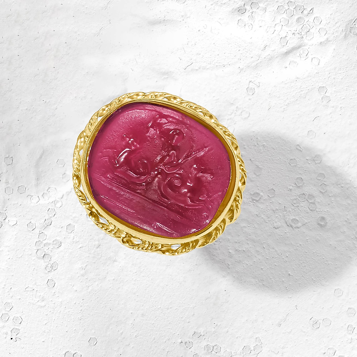 Ross-Simons Italian Pink Venetian Glass Ring in 18kt Gold Over Sterling. Size 8