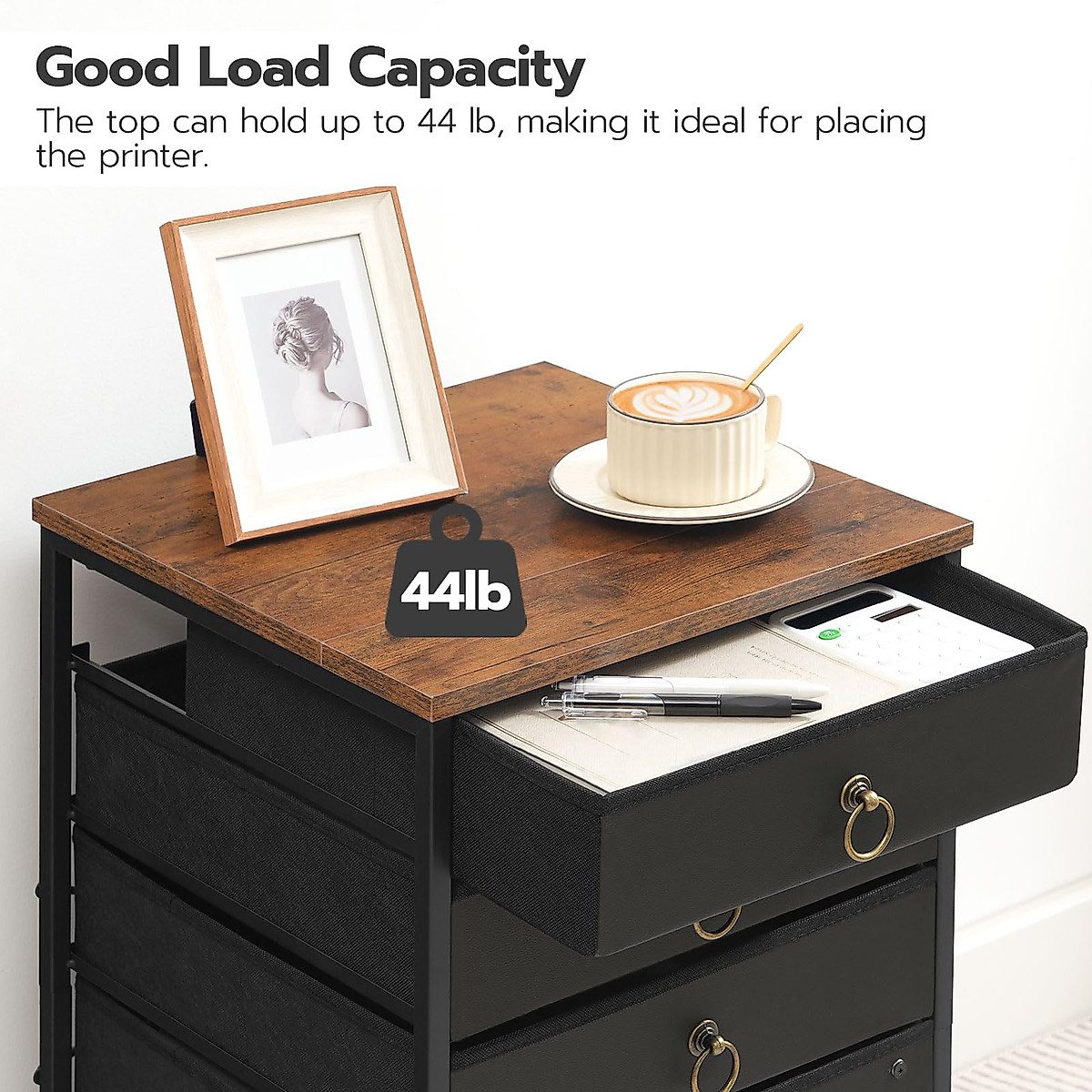 HOOBRO 4-Drawer Mobile File Cabinet, Rolling Printer Stand with drawers, Under Desk Rolling File Cabinets for Home Office, A4/Letter Size, Nonwovens Drawer, Easy Assembly, Black BFK40WJ01