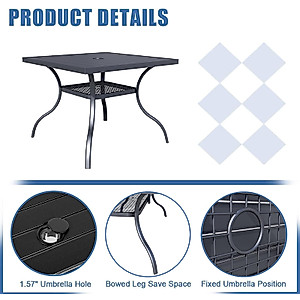 Omelaza 5 Pieces Patio Outdoor Dining Furniture Set, 4 Metal Swivel Chairs and 37" Square Bistro Table with Umbrella Hole, for Backyard, Patio, Lawn, Garden, Classic Black