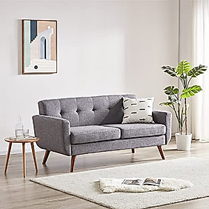 Tbfit 65" W Loveseat Sofa, Mid Century Modern Decor Love Seats Furniture, Button Tufted Upholstered Love Seat Couch for Living Room (Grey)