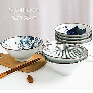 SCAU 7 Inch Cartoon Lucky Cat Ceramic Ramen Bowl Soup Salad Rice Porcelain cute Lucky Cat Cereal Bowl Japanese Style Set 2 gift blue Round shape (Cat-No2)