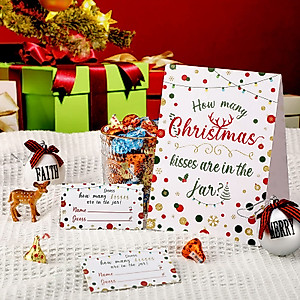 Christmas Party Game How Many Kisses Bridal Shower Game Wedding Shower Decorations Including 1 Standing Sign and 50 Guess How Many Cards for Christmas Party Bridal Shower Wedding Festive Holiday