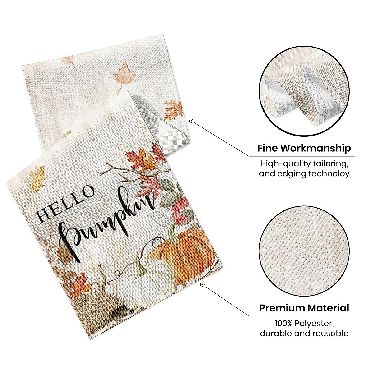 Fall Decor Table Runner 72 Inches Long, Pumpkin Orange Dresser Scarves Thanksgiving Kitchen Dining Table Setting Decoration for Holiday Party Wedding