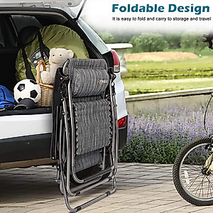 VINGLI Upgraded Zero Gravity Chair Set of 2 Lounge Outdoor Chairs with Trays and Pillows, Folding Patio Recliner Chairs for Backyard Poolside Garden