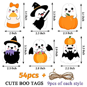 Halloween Ghost Tags-54Pcs Cute Halloween Tags with String,Pumpkin Spooky Boo Halloween Hanging Name Labels