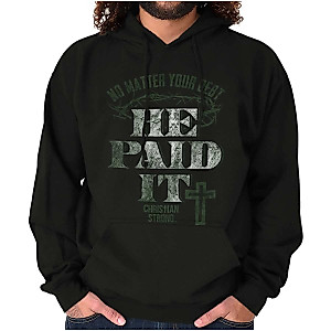 Brisco Brands Jesus Your Debt He Paid It Christian Hoodie Hooded Sweatshirt Men Black
