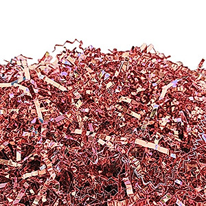 UNIQOOO 1/2 LB Metallic Rose Gold Crinkle Cut Paper Shredded Filler, Pink Grass Raffia Tissue, Strands Shred Craft Bedding Cushion, Wedding Mothers Day Bridesmaid Engagement Gift Boxes Bags Retail