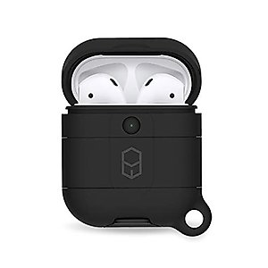 PATCHWORKS Airpods Generation 1 & 2 Case [PurePocket2 Series] Durable Shockproof Dust Proof Secure Anti Lost Carabiner Silicone Case, Black