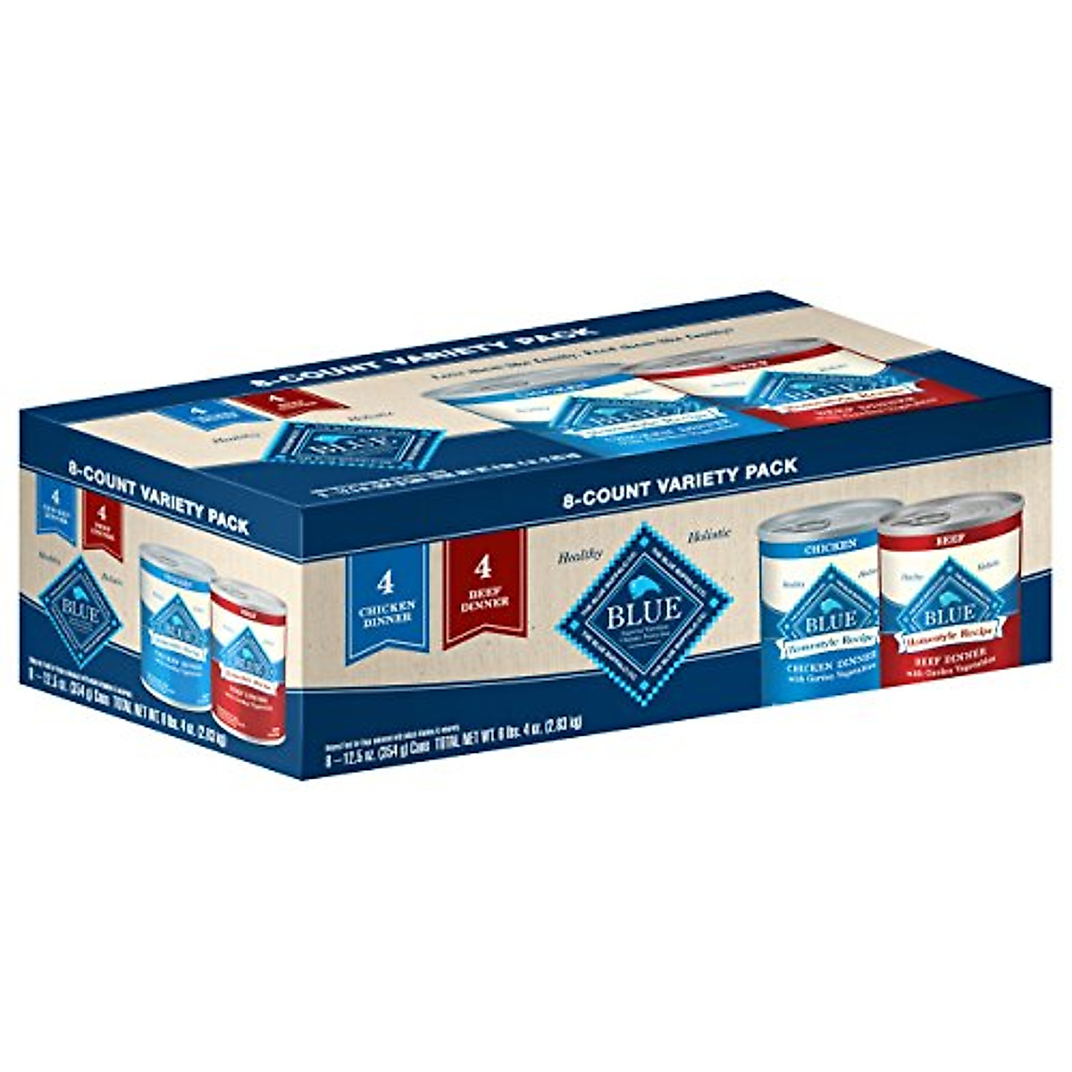 Blue Buffalo Homestyle Recipe Natural Adult Wet Dog Food Variety Pack, Chicken & Beef 12.5-Oz Can (8 Count- 4 Of Each Flavor)