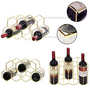 9 Bottle Metal Wine Rack, Tabletop Freestanding Wine Rack, Countertop Wine Storage Holder, Gold